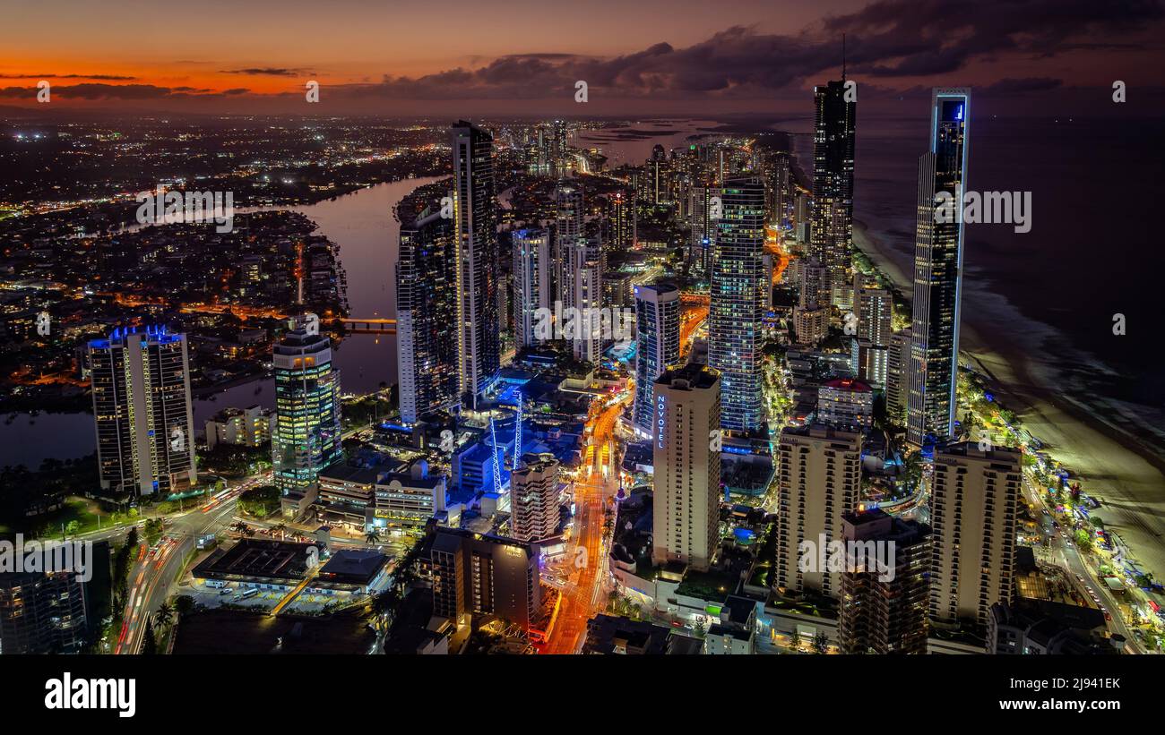 Surfers Paradise, Gold Coast, Australia - City skyline illuminated at ...