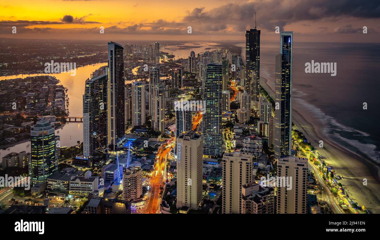 Surfers Paradise, Gold Coast, Australia - City skyline illuminated at ...