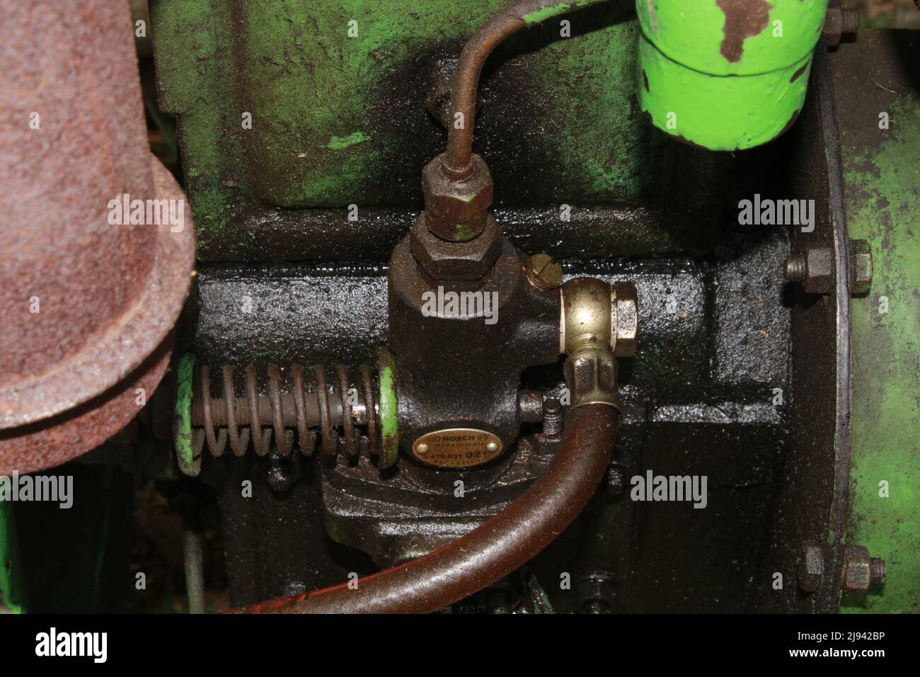 Large green colour electrical power generator. Electrical generator ...