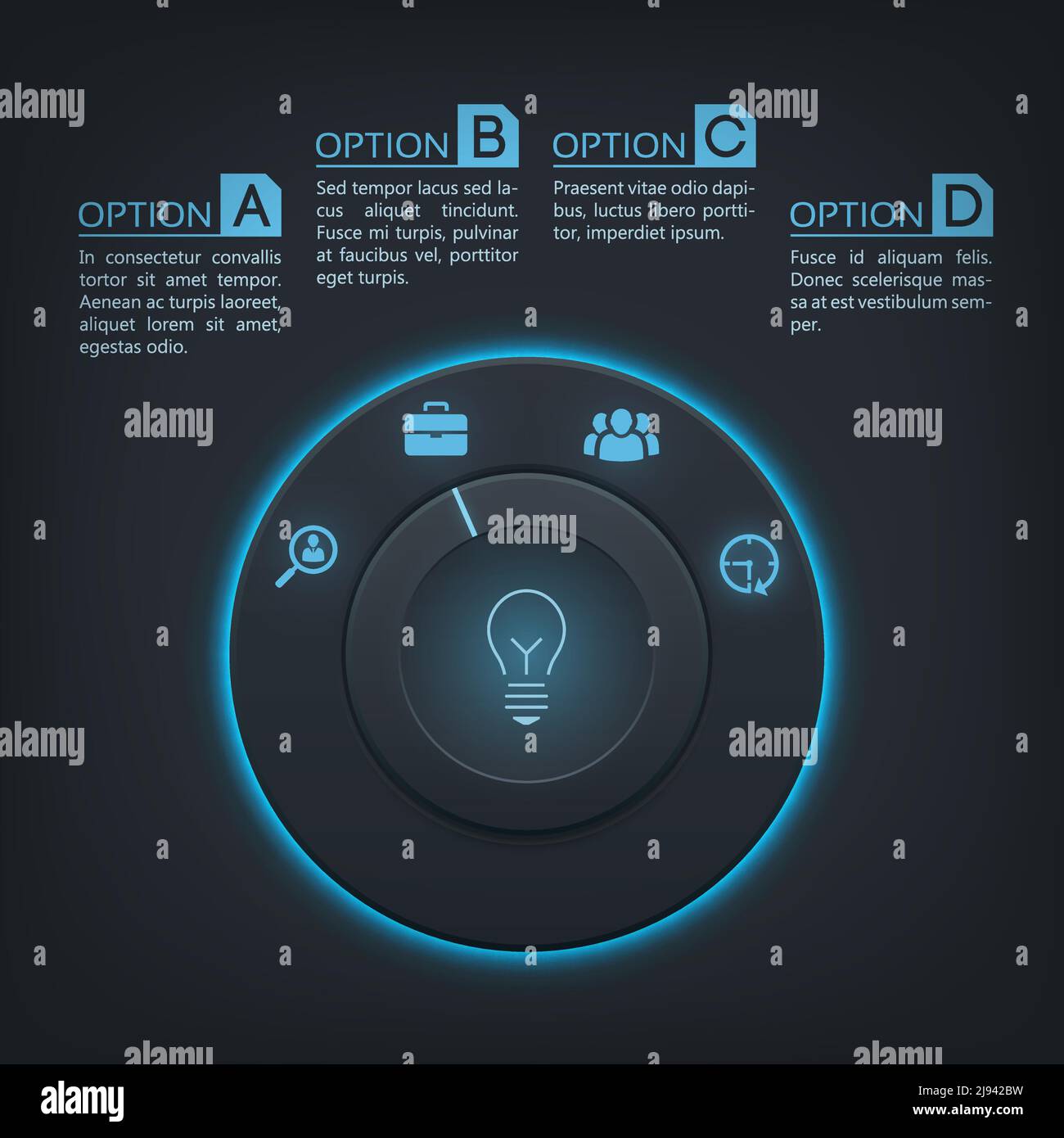 Interactive infographic template with control button blue backlight ...