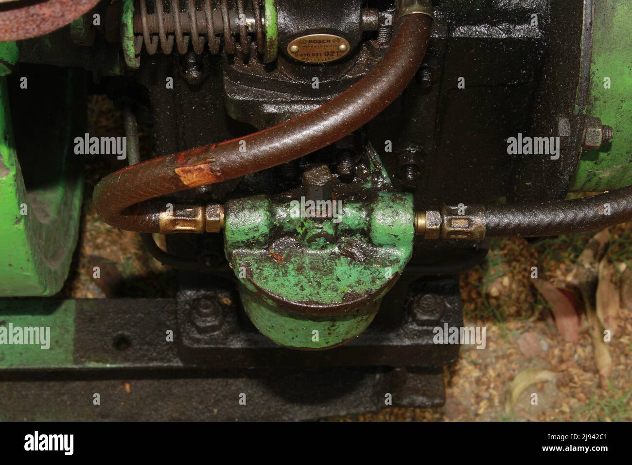 Large green colour electrical power generator. Electrical generator ...