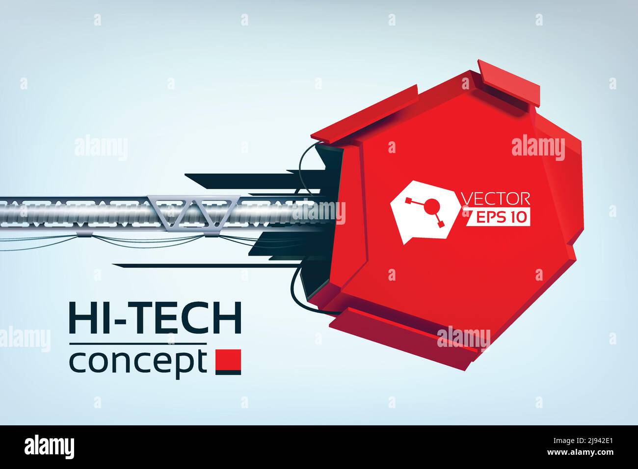 Hi-tech template on blue background with red communication device ...