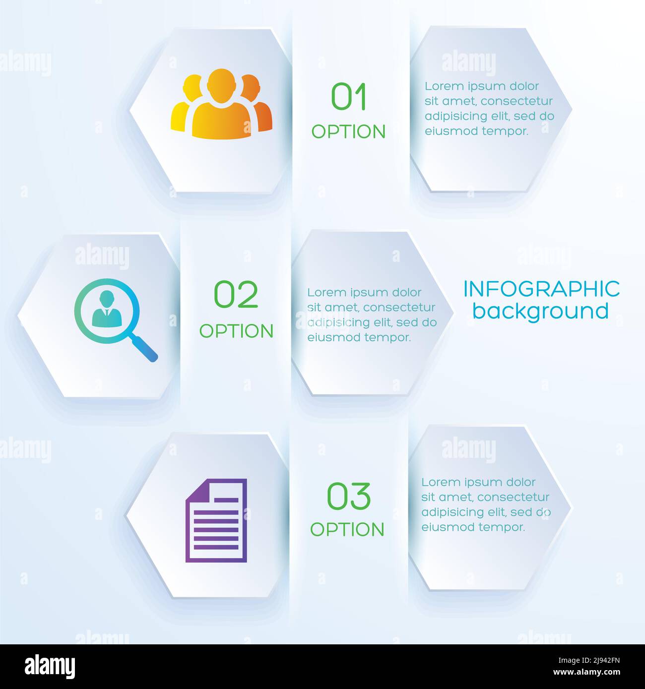 Business options infographic concept with hexagonal bookmarks on paper ...