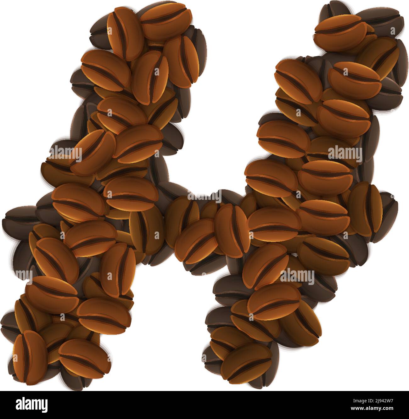 Letter Design Icon Object with H made of coffee beans isolated vector ...