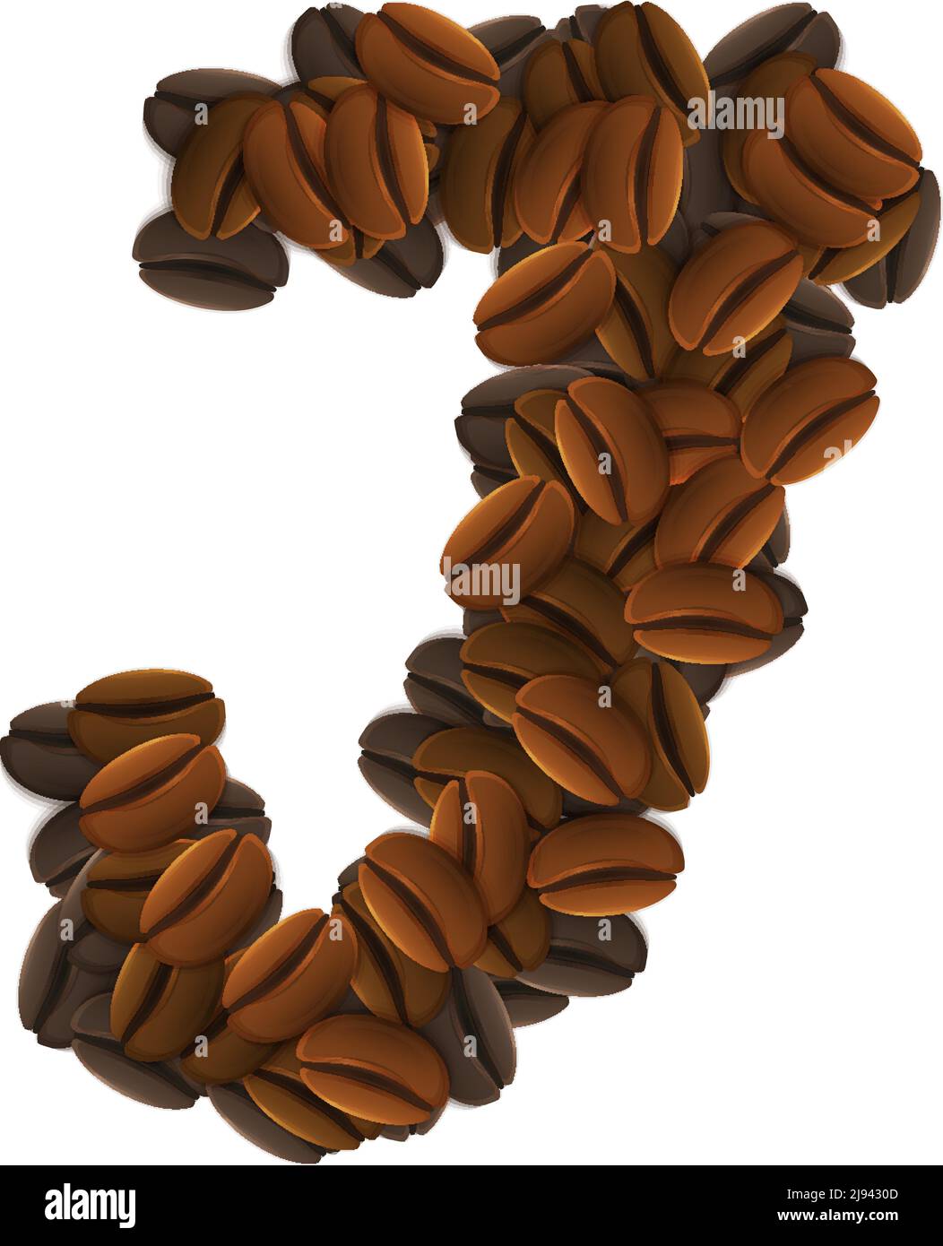 Letter Design Icon Object with J made of coffee beans isolated vector ...