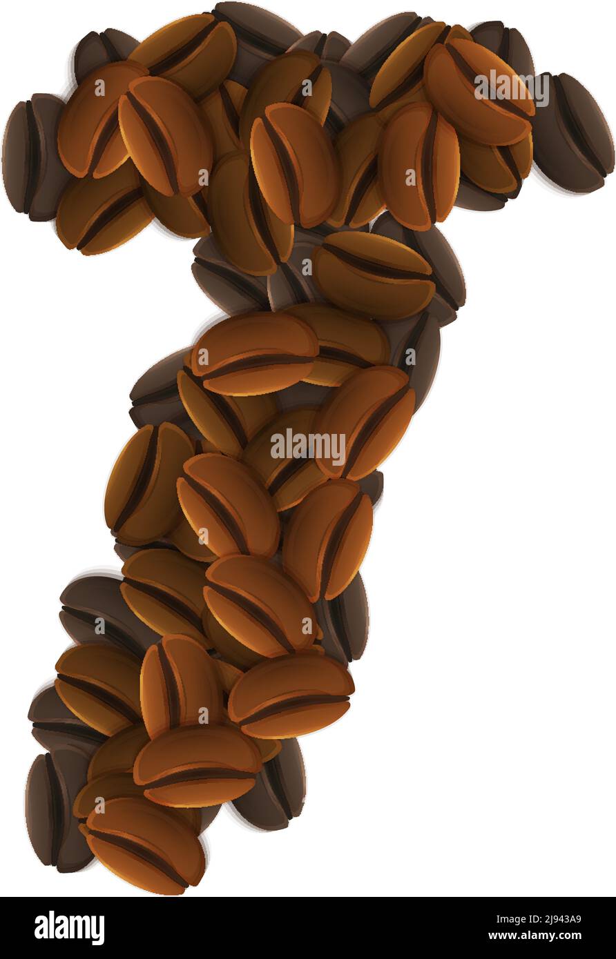 Letter Design Icon Object with T made of coffee beans isolated vector ...