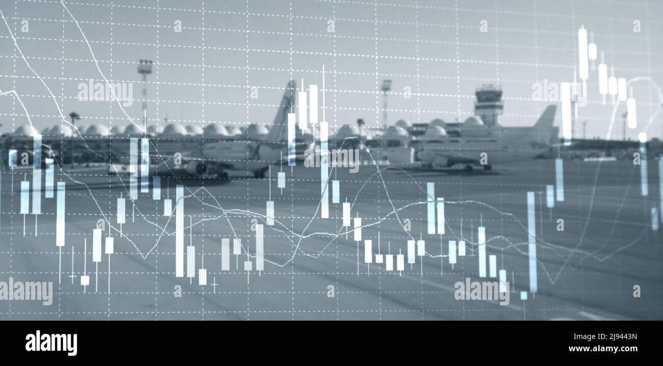 Financial growth graph. Sales increase on airport and aircraft ...
