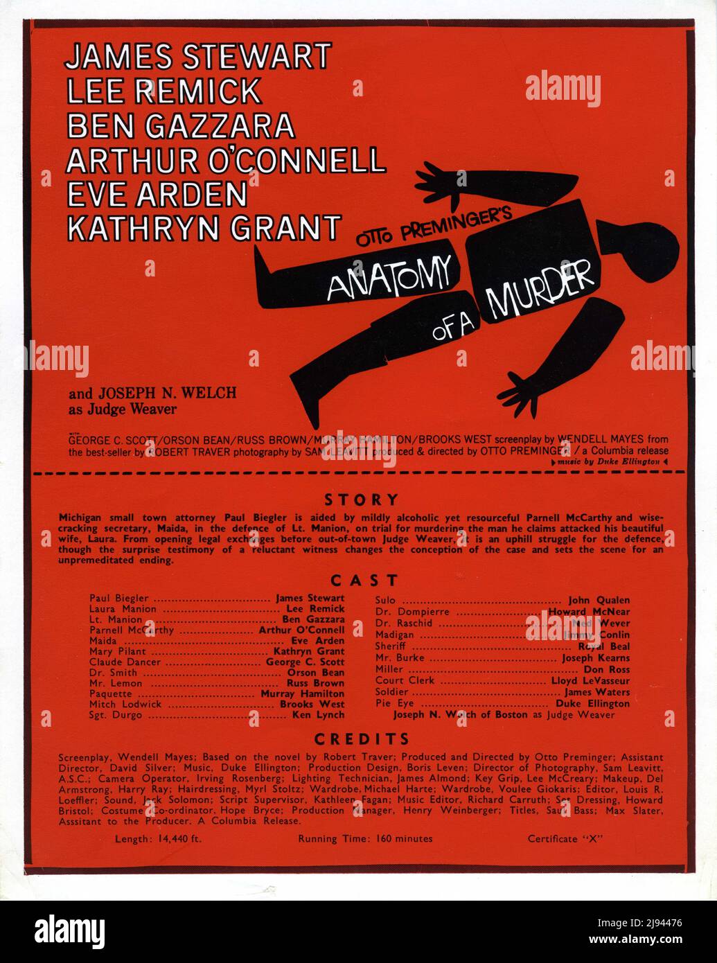 UK Synopsis Sheet with Artwork by SAUL BASS for JAMES STEWART LEE ...