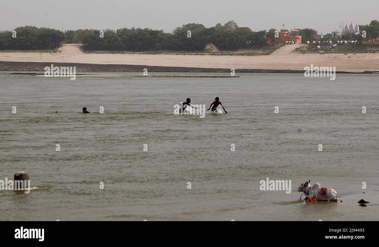 Prayagraj, India. 20/05/2022, Indian boys take bath in holy river ...