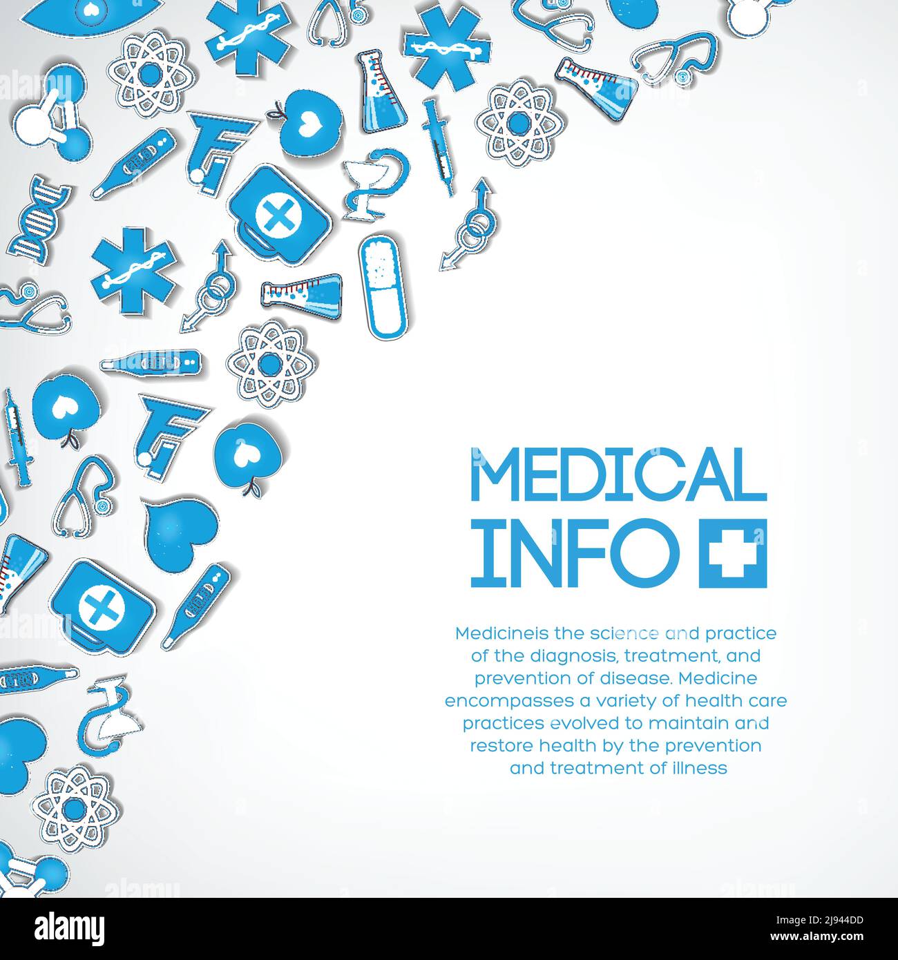 Medicine design concept with text and blue medical paper stickers on ...