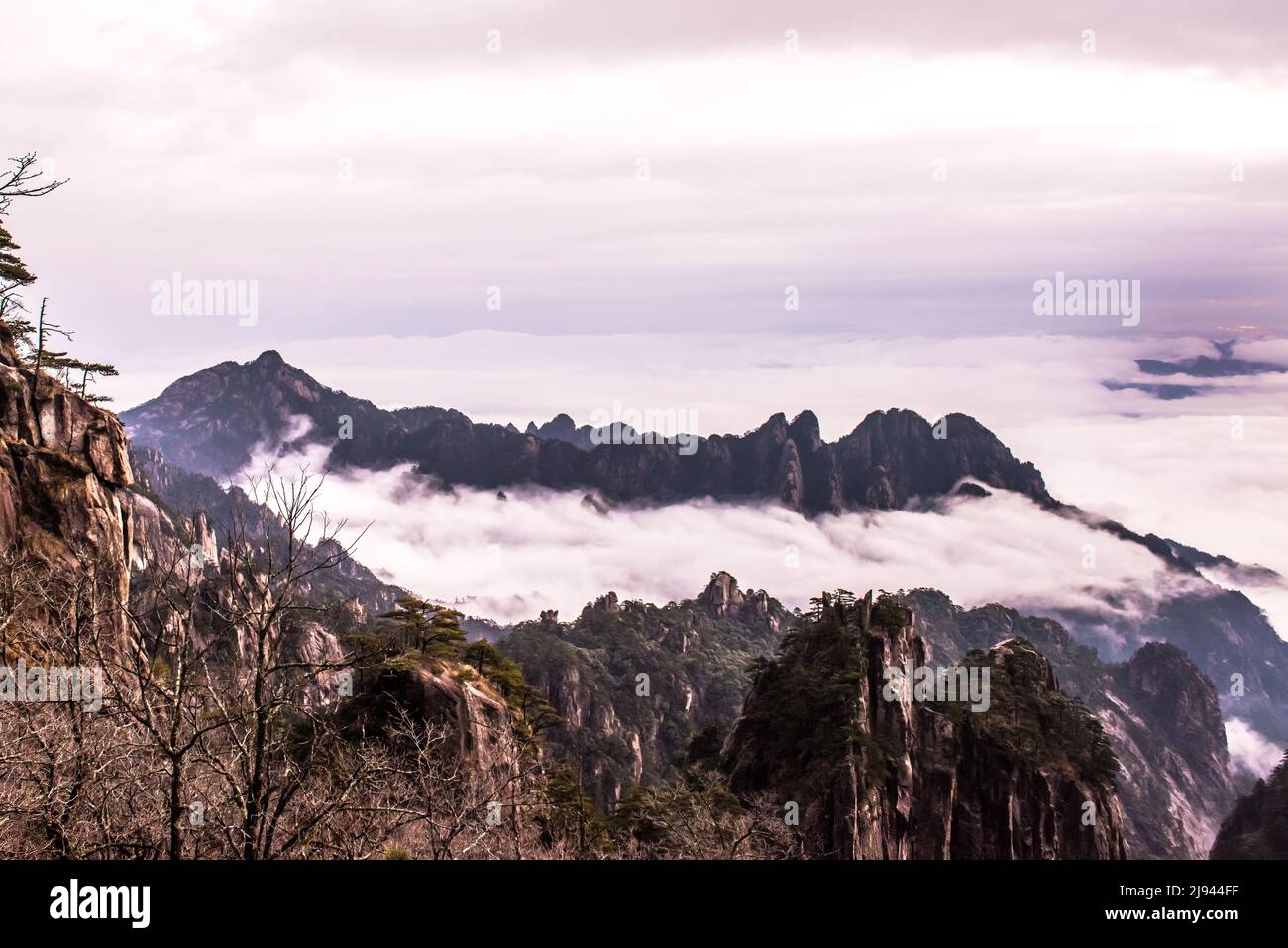 Wonderful and curious sea of clouds at beautiful Huangshan mountain landscape in China Stock ...