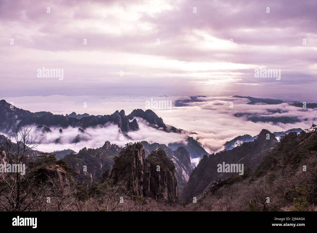 Wonderful and curious sea of clouds at beautiful Huangshan mountain landscape in China Stock ...