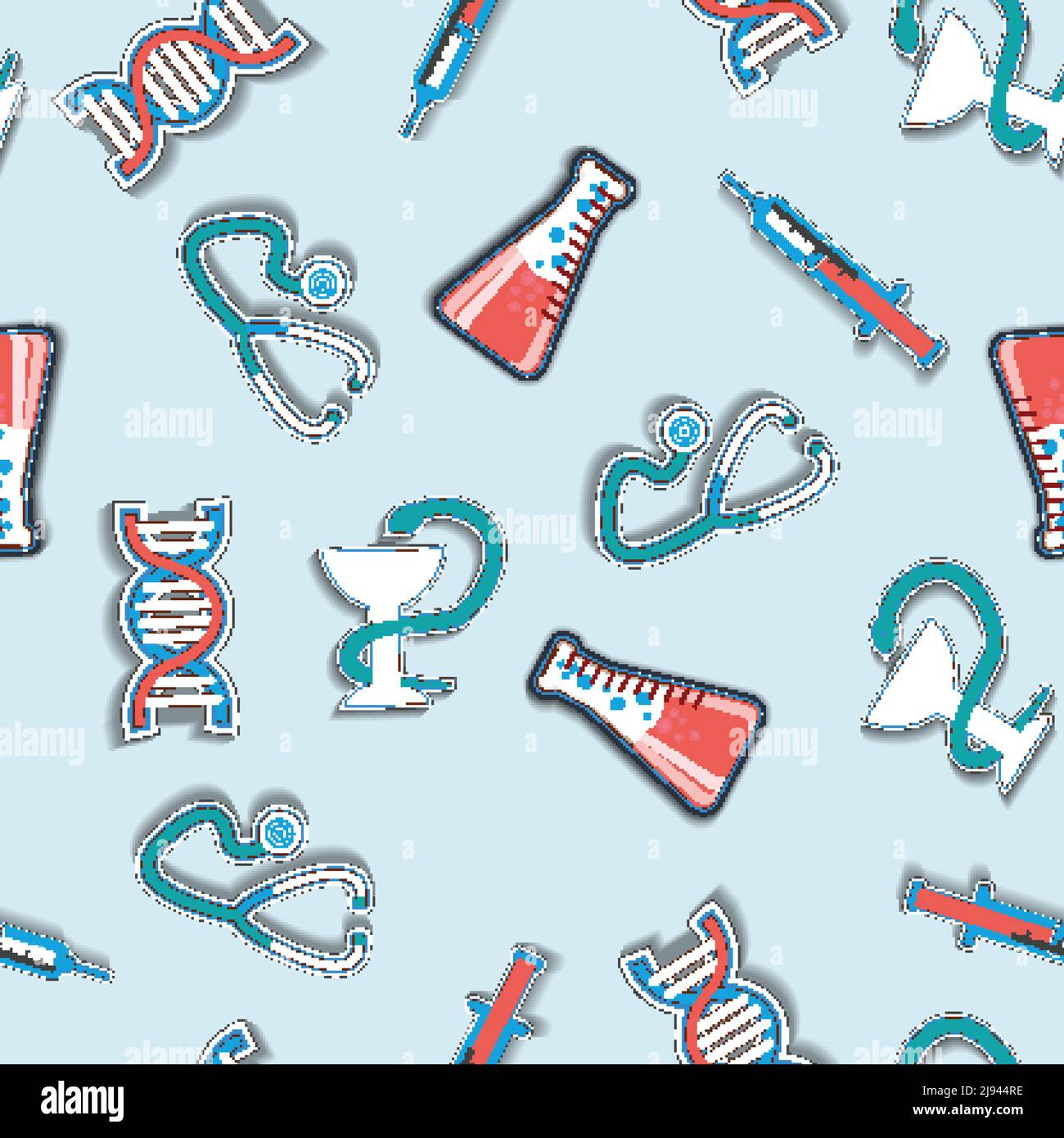 Medicine colorful seamless pattern with medical paper stickers on light ...