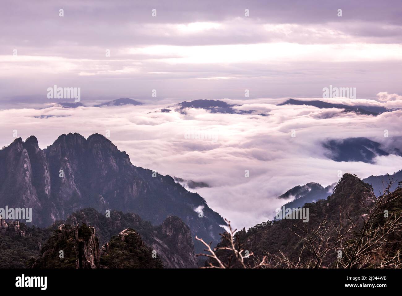 Wonderful and curious sea of clouds at beautiful Huangshan mountain landscape in China Stock ...
