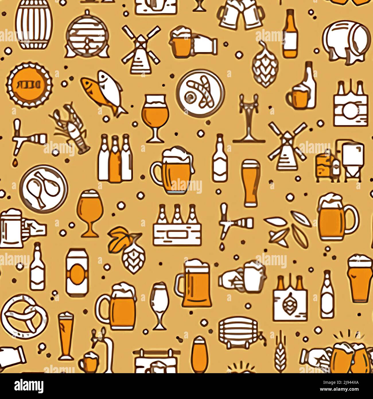 Seamless colorful pattern background kraft beer brewing icons in modern ...