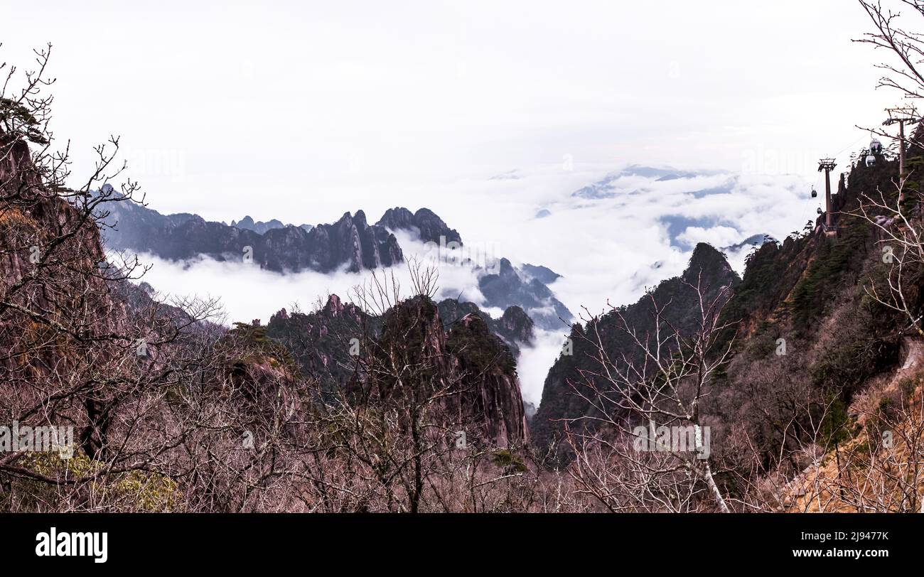 Wonderful and curious sea of clouds at beautiful Huangshan mountain landscape in China Stock ...