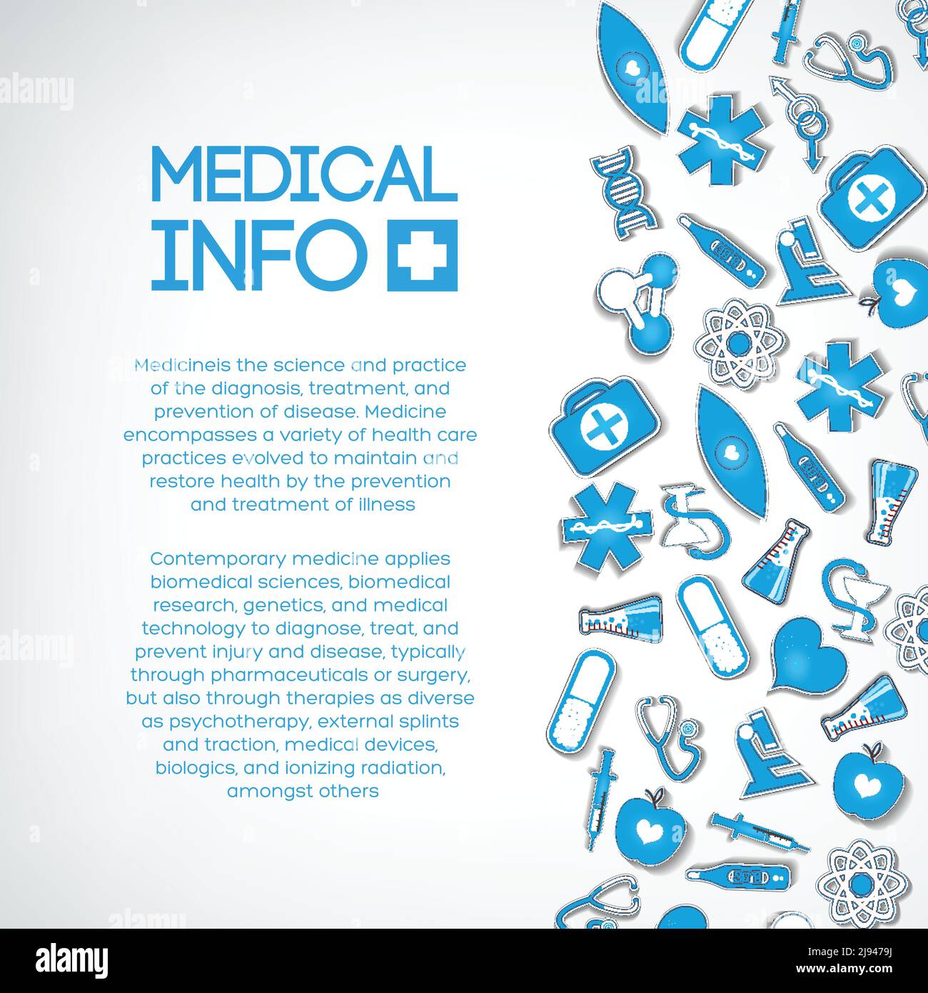 Medical treatment template with text and blue paper icons on light ...