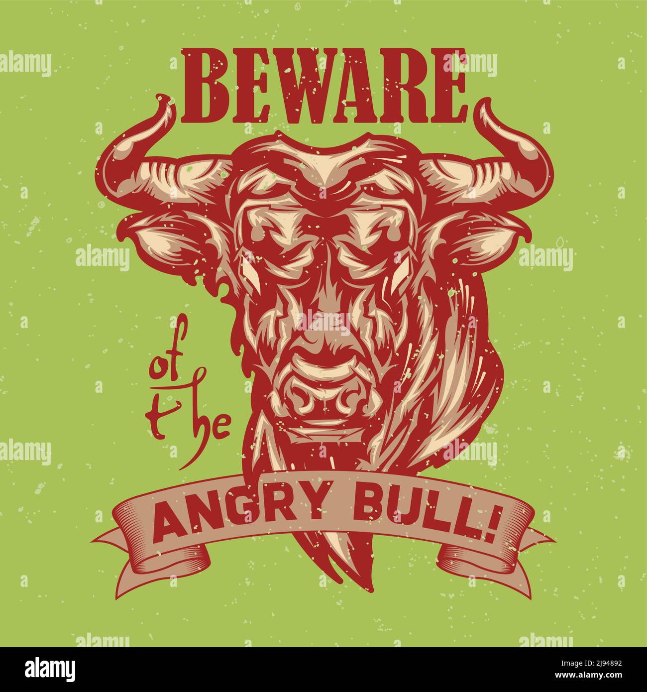 T-shirt or poster design with illustration of angry bull Stock Vector ...