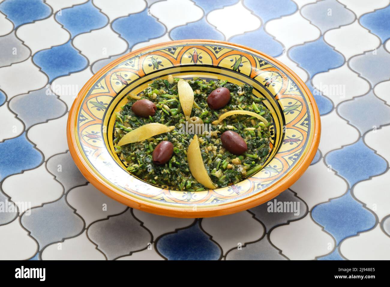 Moroccan mallow salad; the leaves are chopped, steamed and then sauteed ...