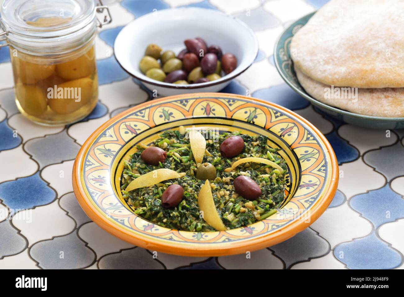 Moroccan mallow salad; the leaves are chopped, steamed and then sauteed ...