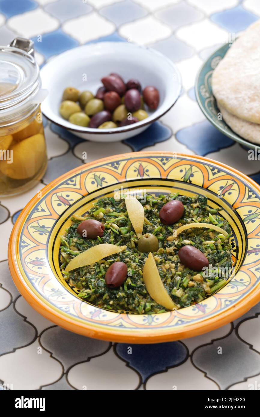 Moroccan mallow salad; the leaves are chopped, steamed and then sauteed ...