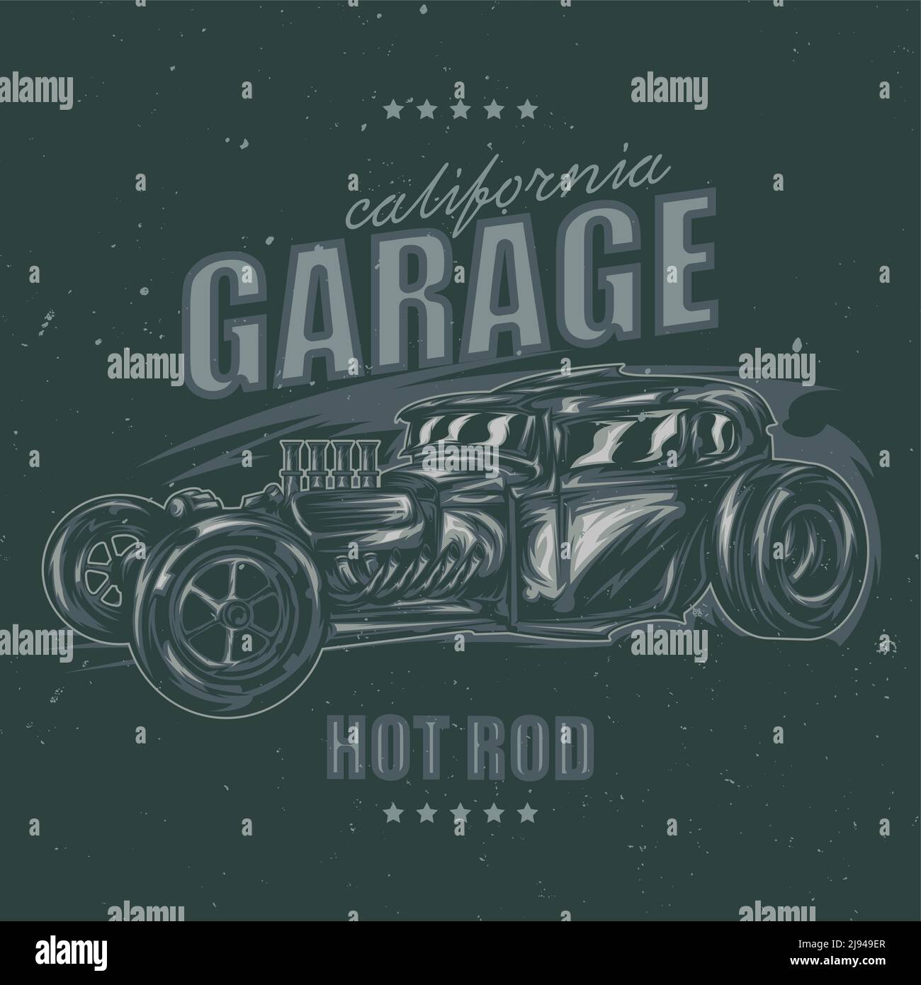 T-shirt or poster design with illustration of custom hot rod Stock ...