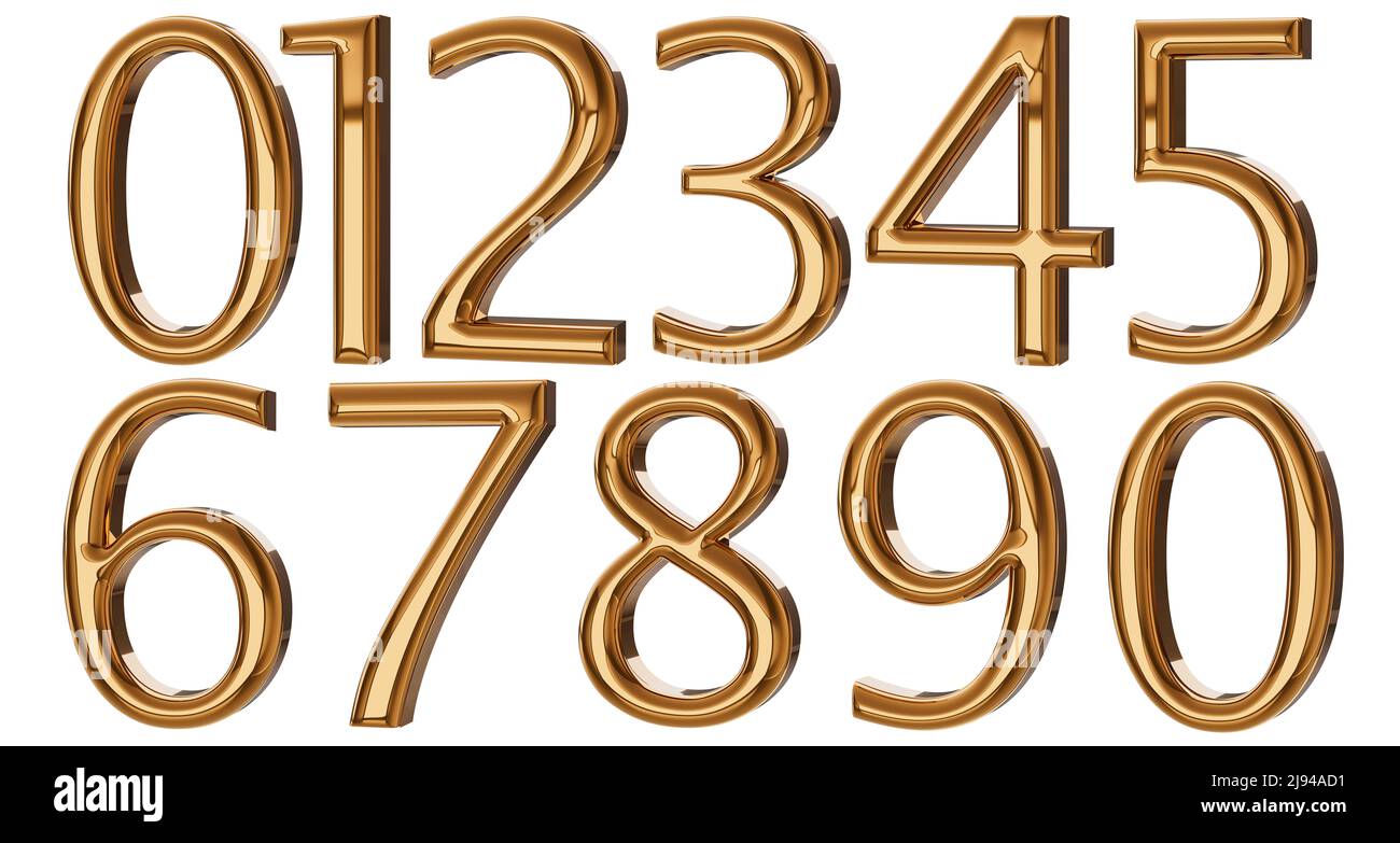 3d numbers made of gold. 3d rendering Stock Photo - Alamy
