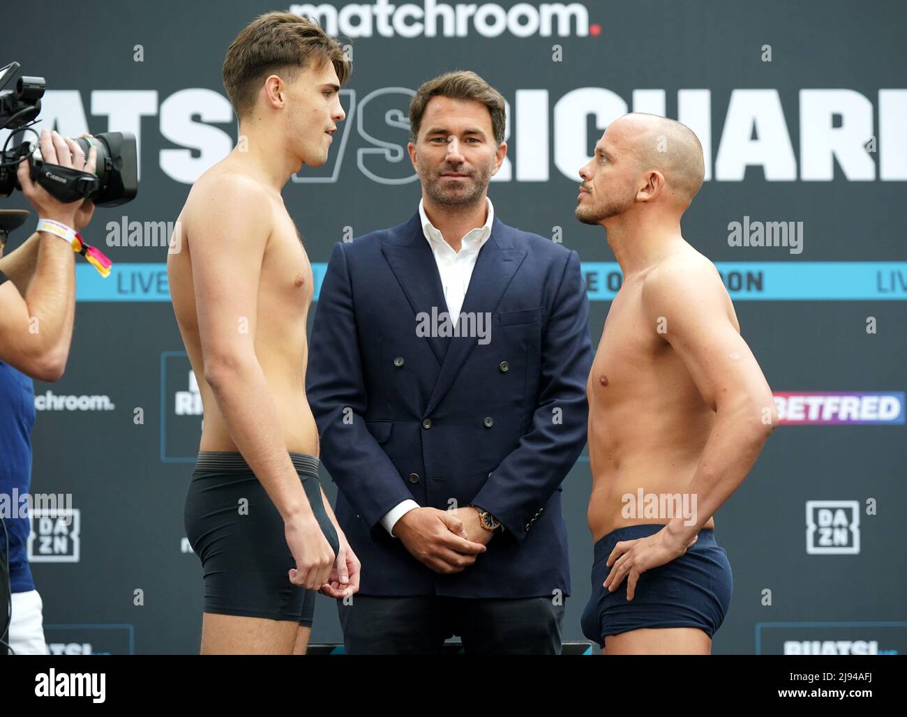 John Hedges, Eddie Hearn and Robert Baltaru (left-right) during a ...