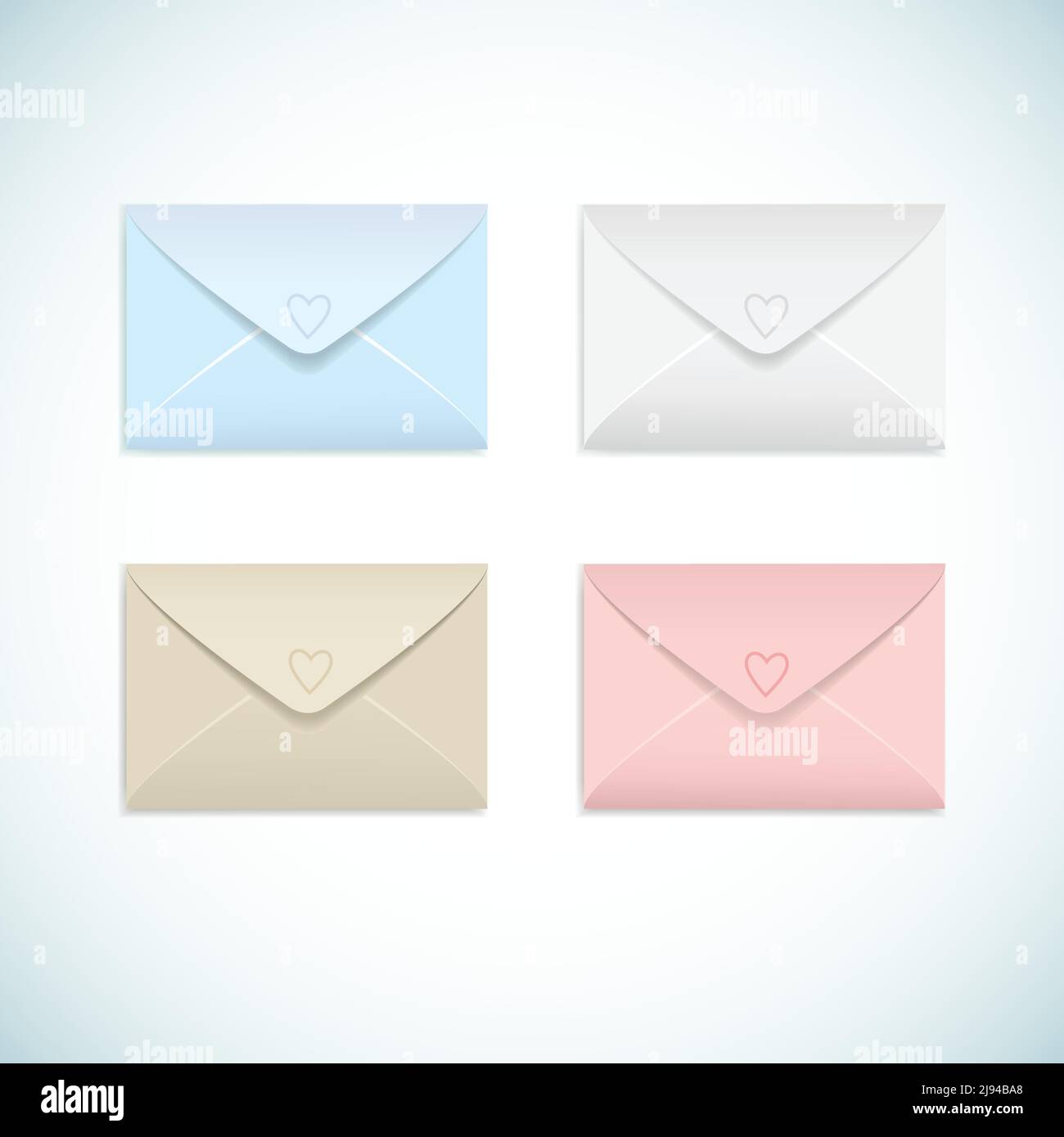 Pastel colors flat closed envelopes with hearts set for postcards on ...
