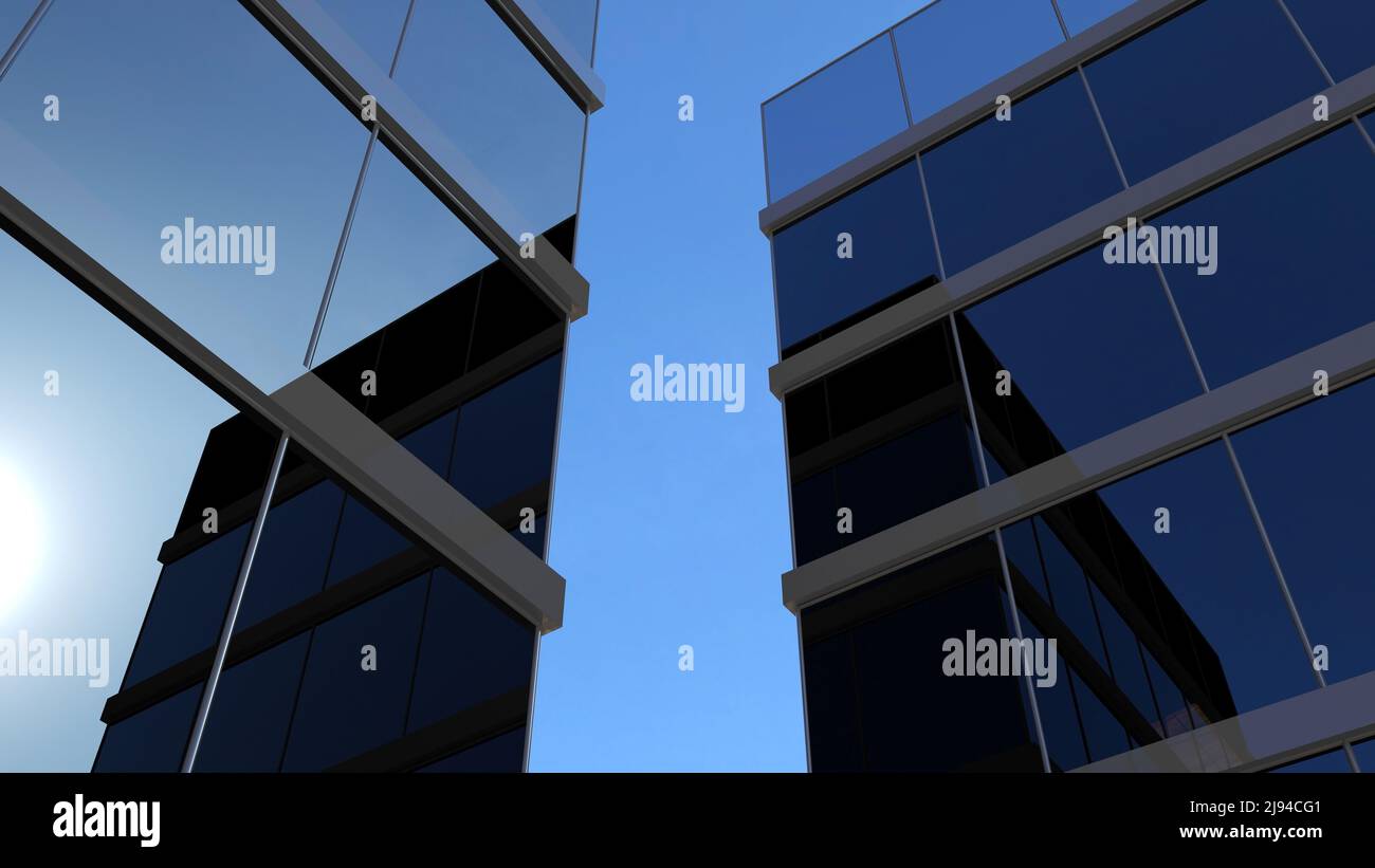 Glass mirror of the facade of buildings. 3D render Stock Photo - Alamy