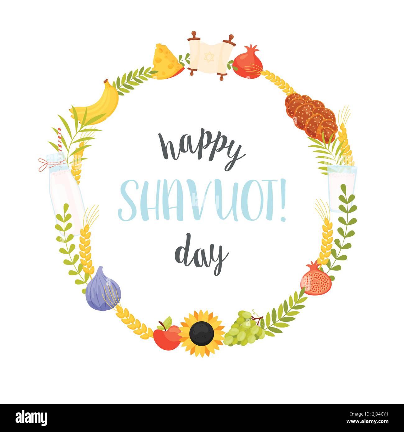 Happy Shavuot day greeting card concept. Translation from Hebrew text ...