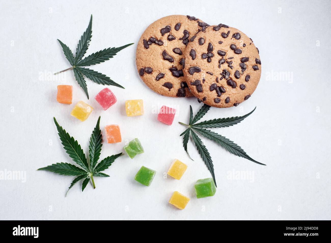 American cookies with cannabis extract. Sweets with CBD oil. Marijuana ...