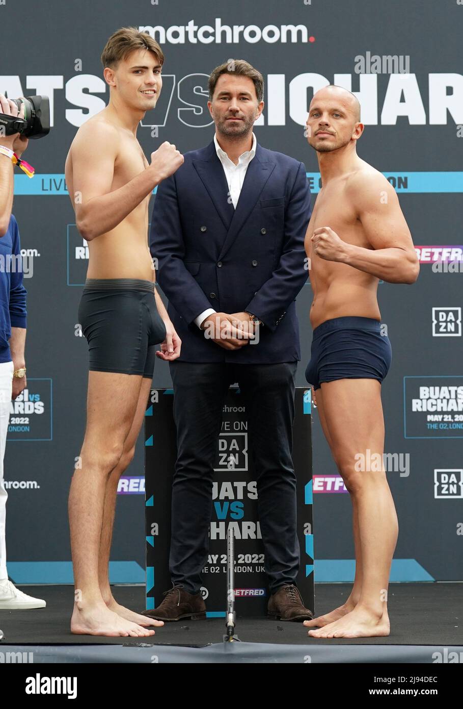 John Hedges, Eddie Hearn and Robert Baltaru (left-right) during a ...