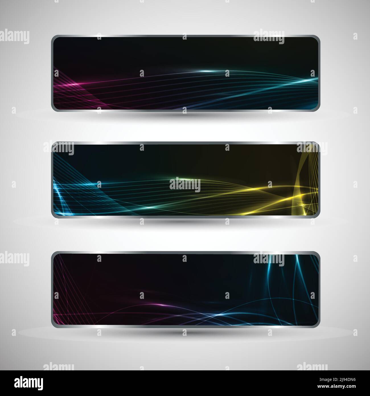 Horizontal abstract banners set with wavy patterns on dark background ...