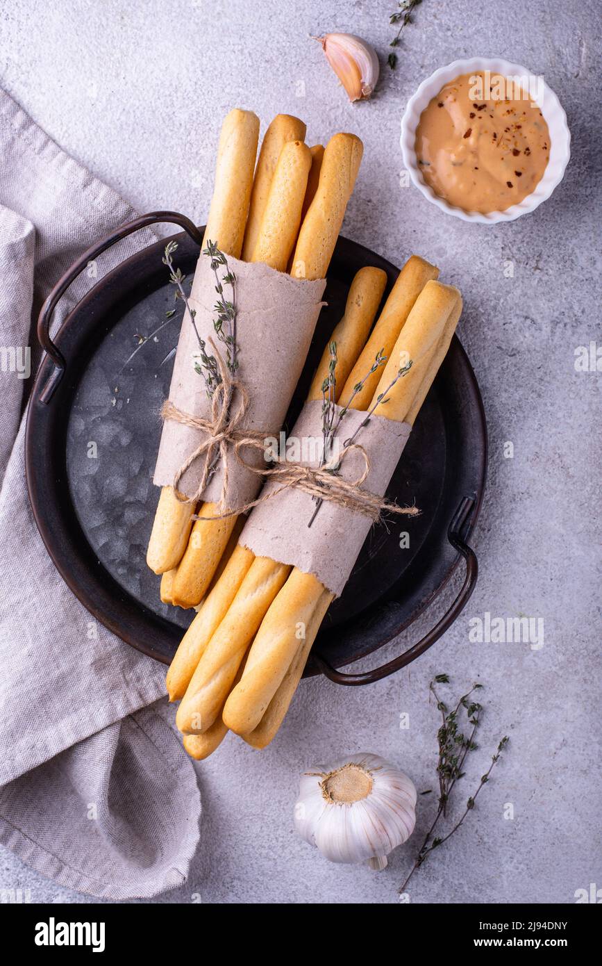 Italian grissini, traditional appetizer breadstick Stock Photo - Alamy
