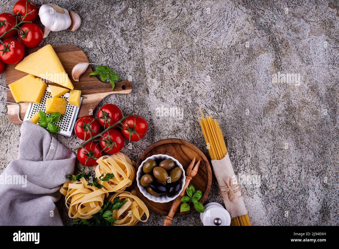 Italian food cooking background with pasta Stock Photo - Alamy