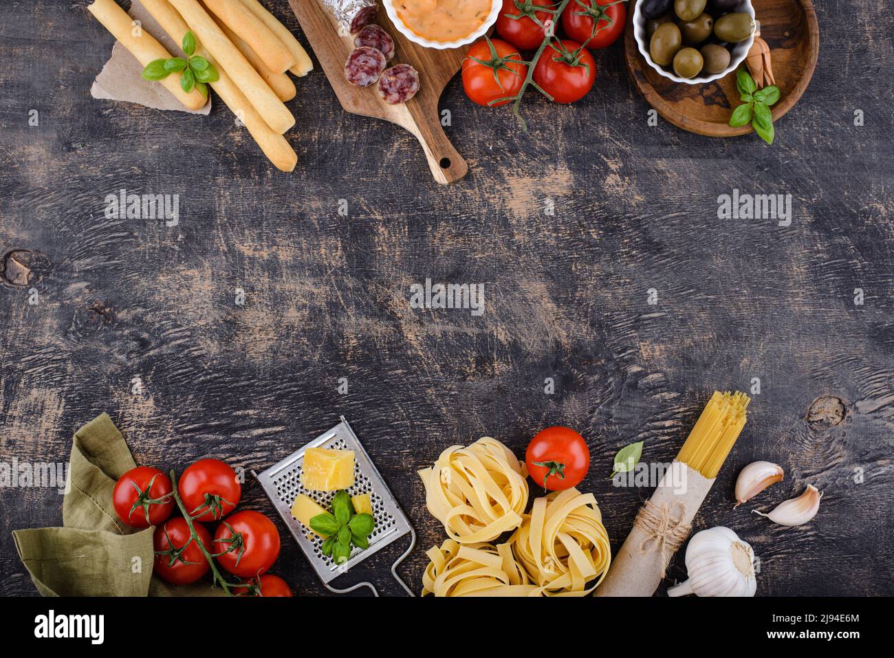 Italian food cooking background with pasta Stock Photo - Alamy