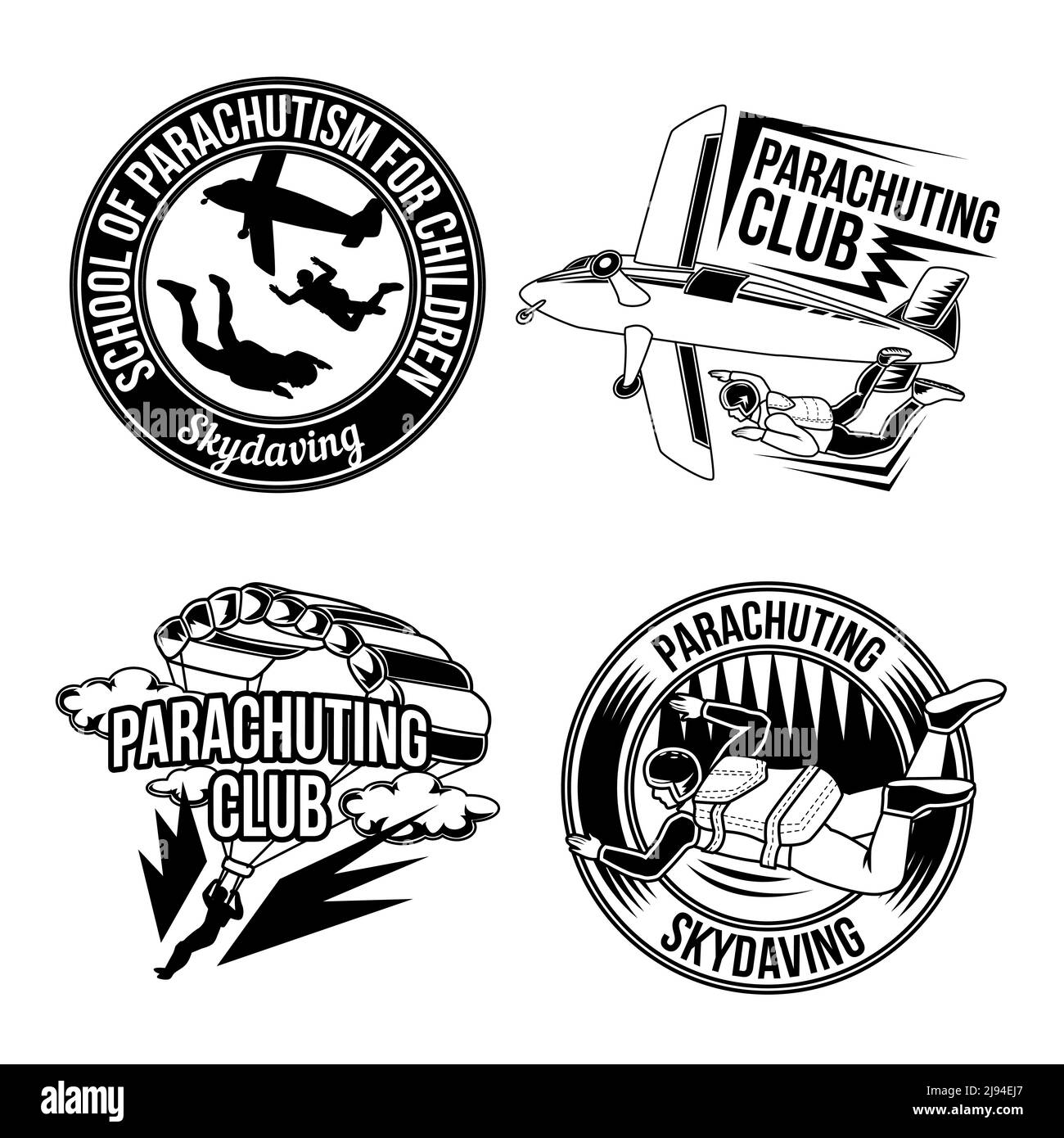 Set of parachuting emblems, labels, badges, logos. Isolated on white ...