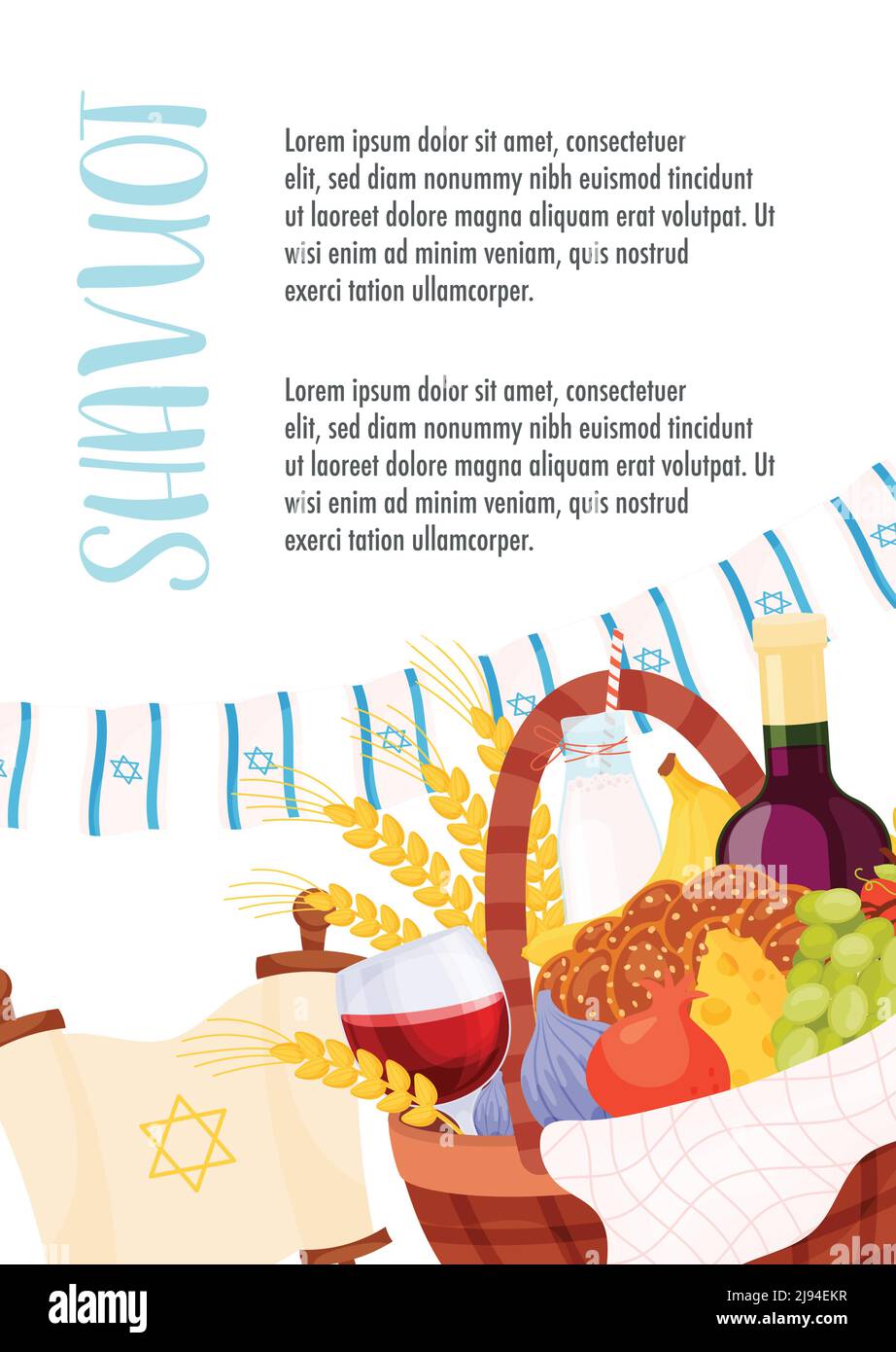 Happy Shavuot day greeting card flyer concept. Translation from Hebrew ...