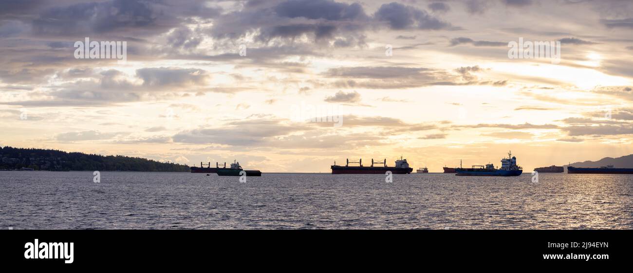 Big Container Ship parked in Burrard Inlet on the West Coast of Pacific ...