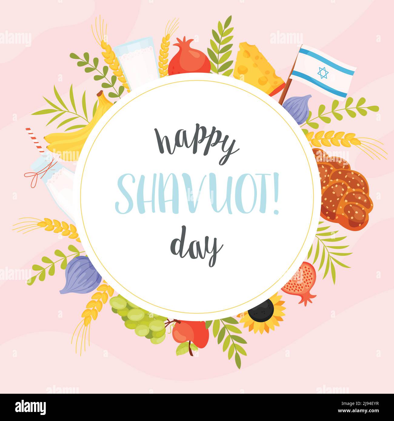Happy Shavuot day greeting card concept. Translation from Hebrew text ...