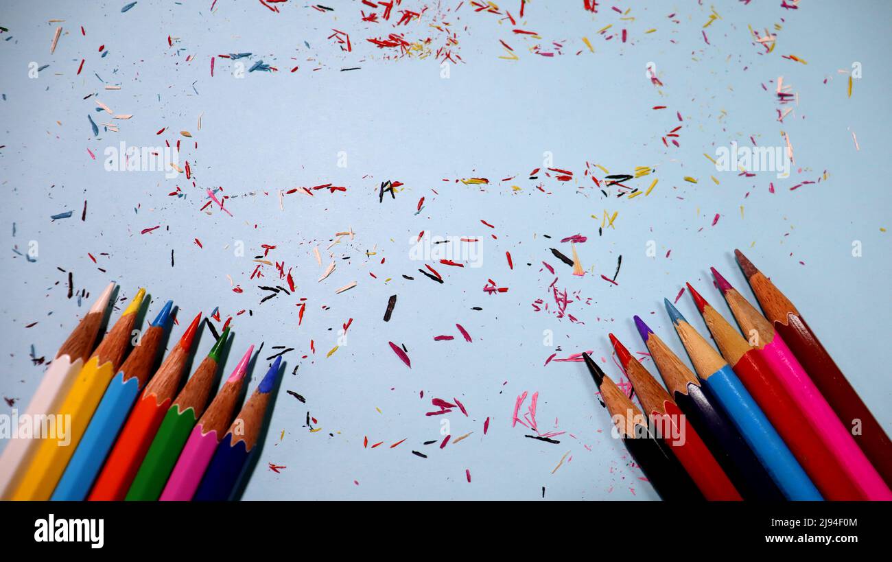 Colourful Pencils isolated on White background with colour pattern,Art ...