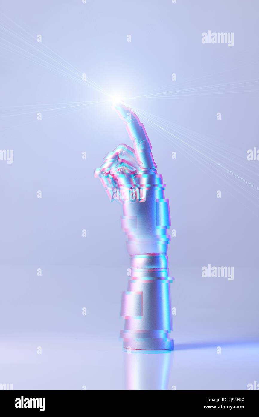 Robot arm, digital technology of future. Concept of virtual, augmented ...