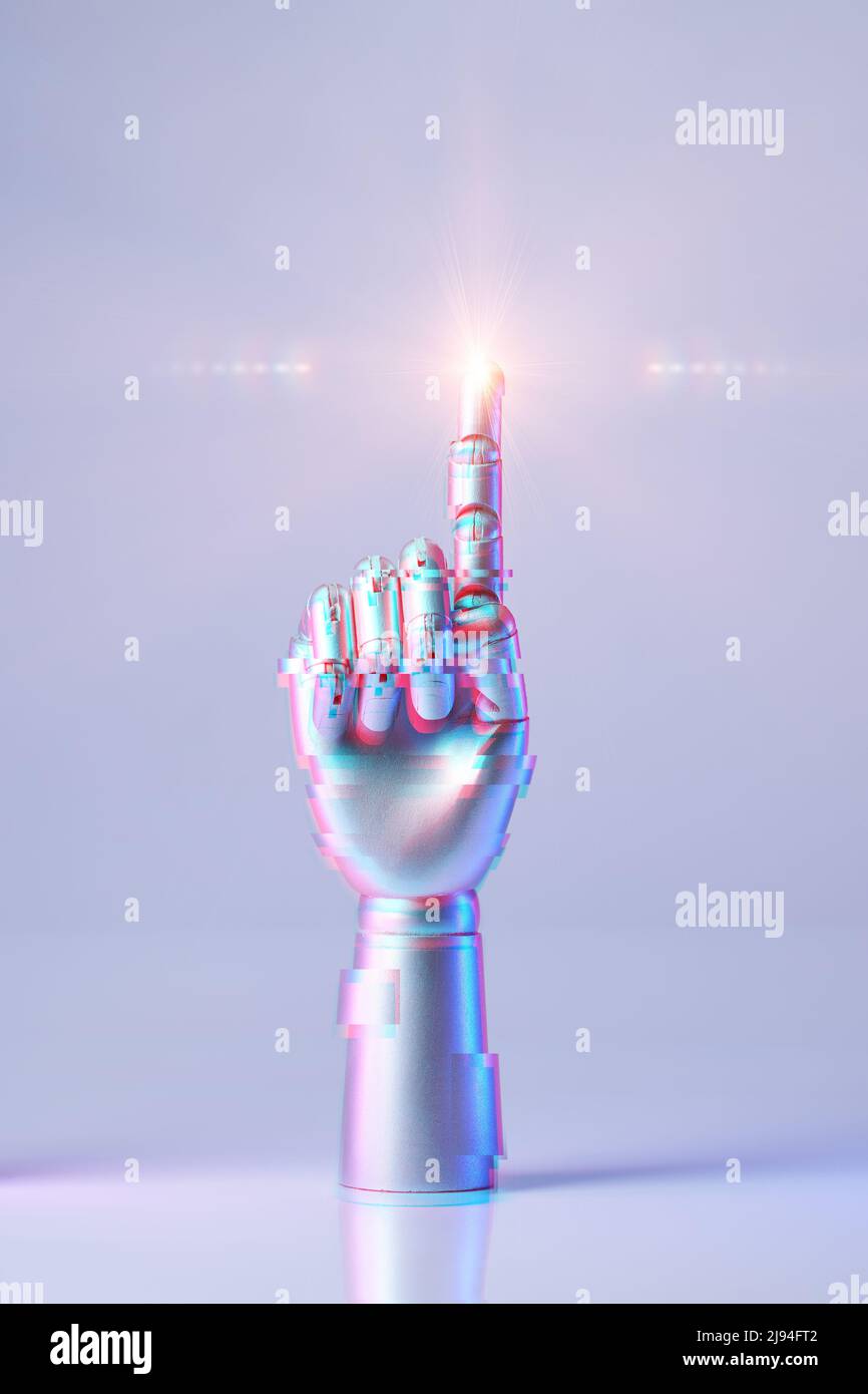 Robot arm, digital technology of future. Concept of virtual, augmented ...