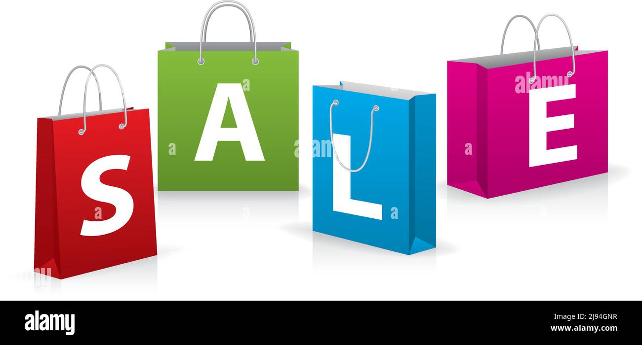 Creative Realistic Bags Poster with colored bags and word sale vector ...