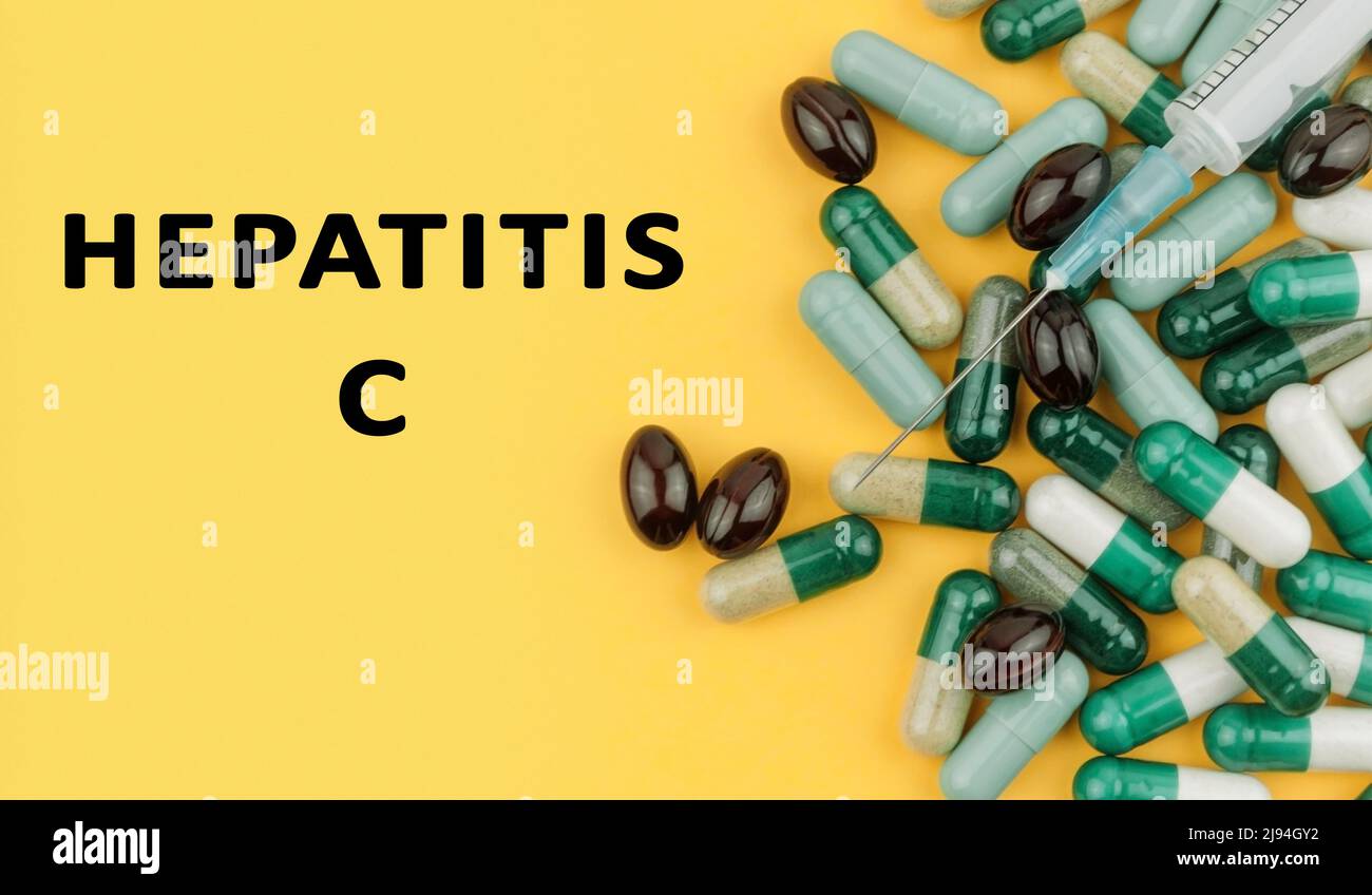 Pharmaceutical hepatitis C cure and prevention concept Stock Photo - Alamy