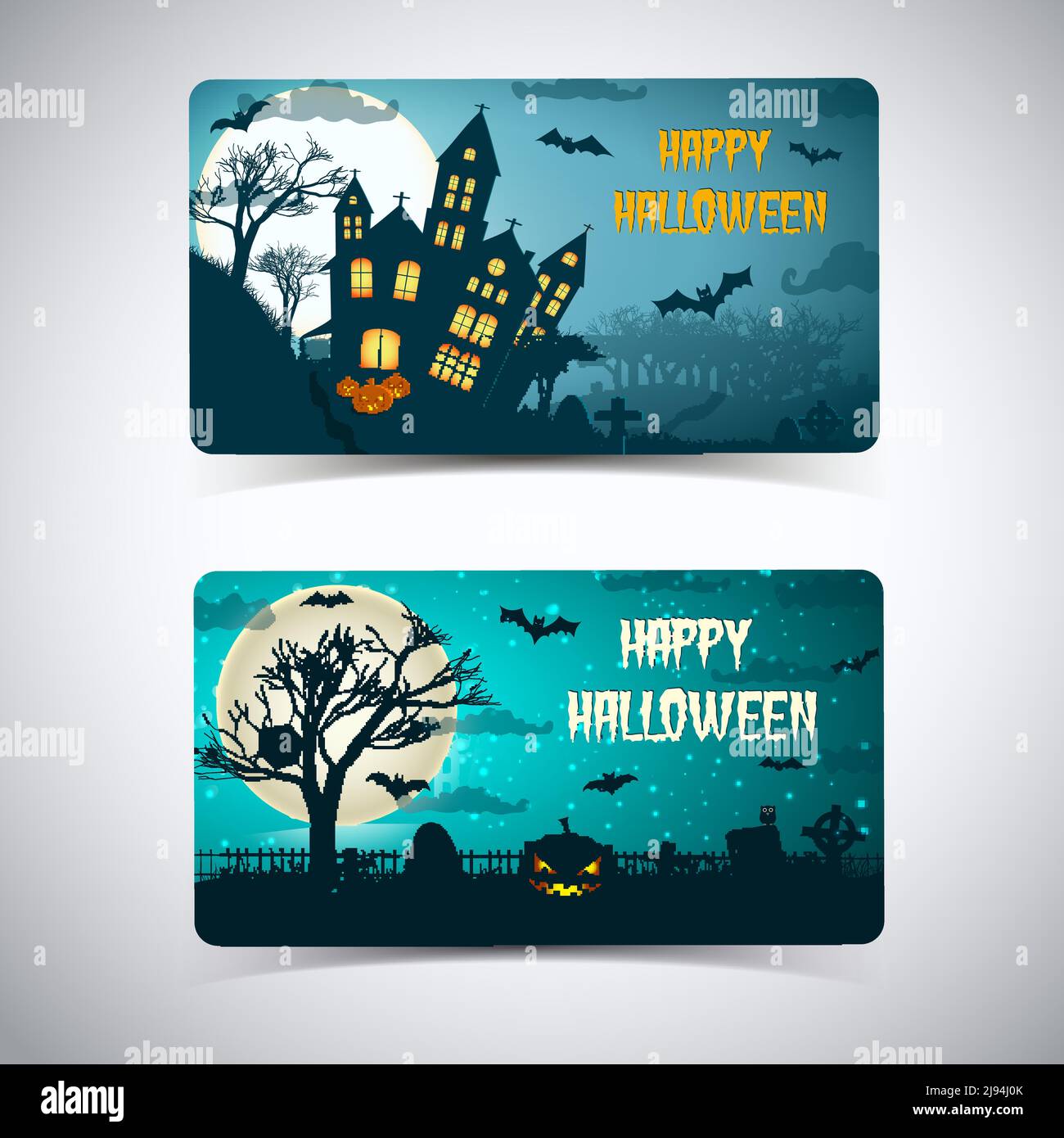 Happy halloween banners with huge moon haunted house cemetery flying ...