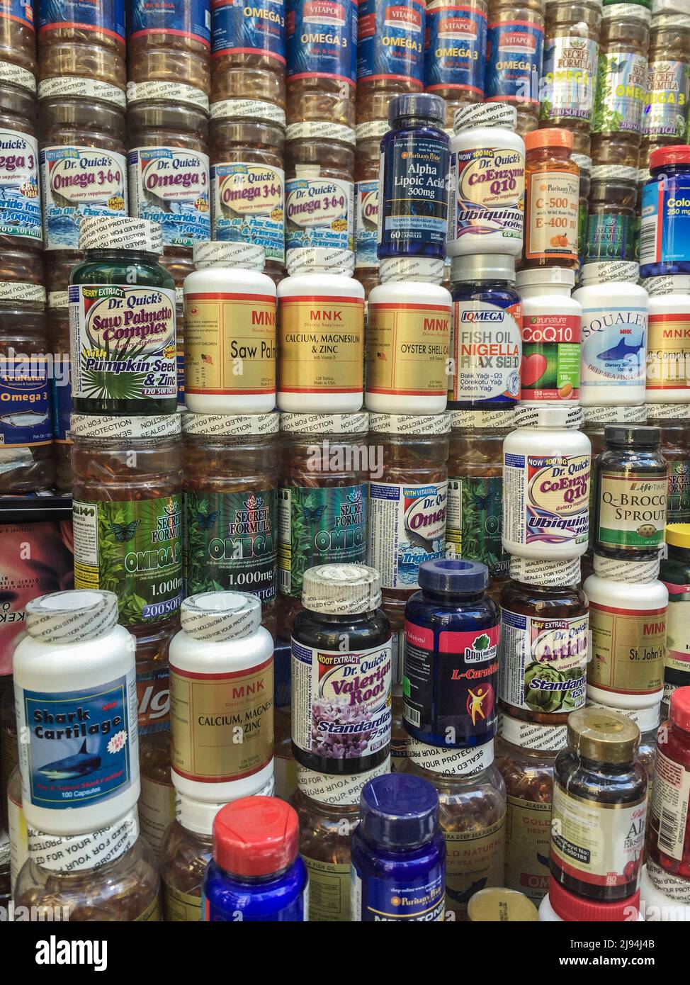 Store shelf display multiple brands variety vitamins and supplements as ...