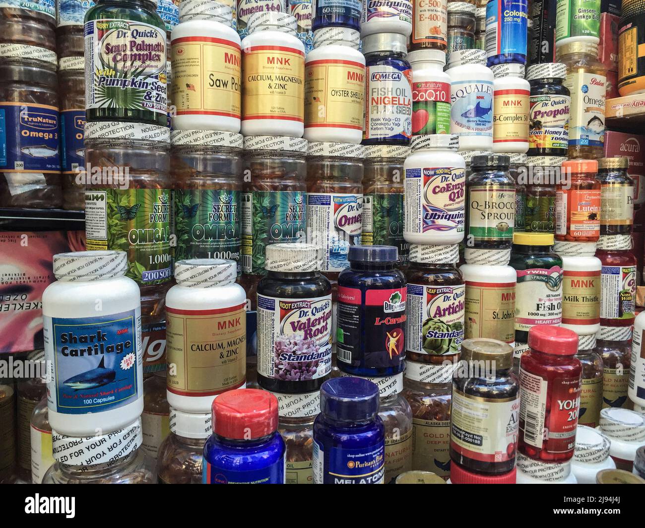 Store shelf display multiple brands variety vitamins and supplements as ...