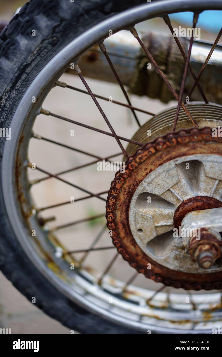 Close up shot of a rusty motorcycle transmission chain Stock Photo - Alamy